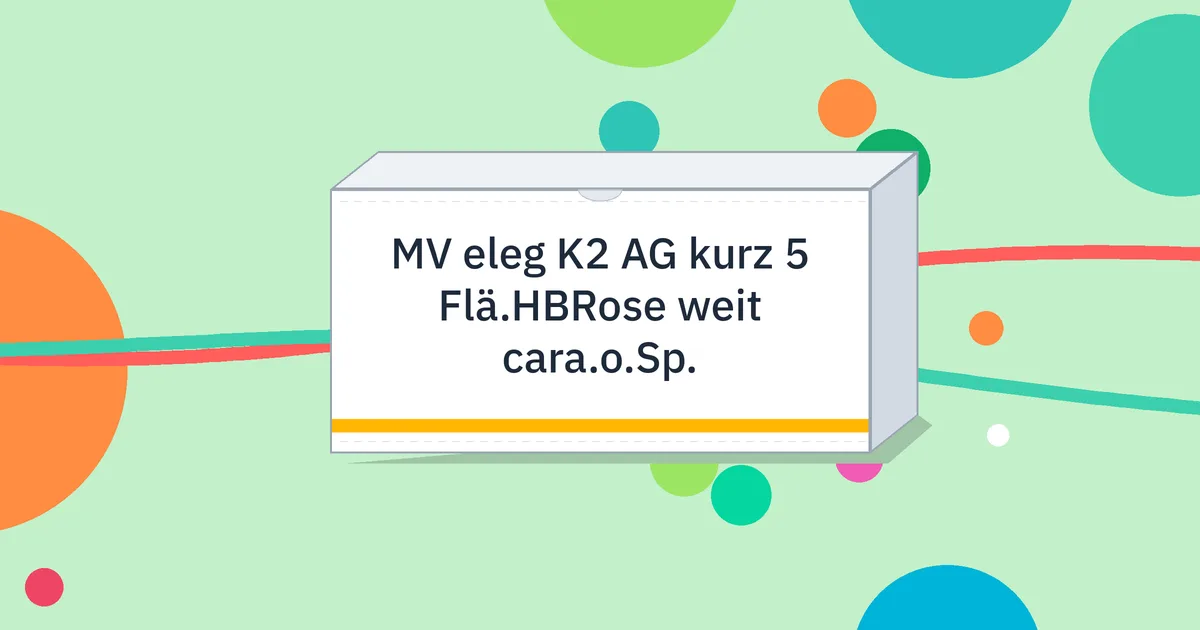 Symbolbild: Packung mit der Aufschrift MV eleg K2 AG kurz 5 Flä.HBRose weit cara.o.Sp. (PZN 15706651) – Verfügbarkeit und Bezug in Apotheken in Frankfurt am Main