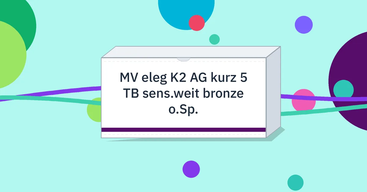 Symbolbild: Packung mit der Aufschrift MV eleg K2 AG kurz 5 TB sens.weit bronze o.Sp. (PZN 14716742) – Verfügbarkeit und Bezug in Apotheken in Frankfurt am Main