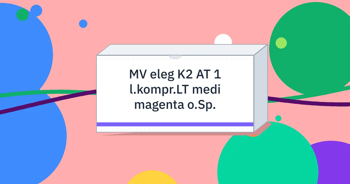 Symbolbild: Packung mit der Aufschrift MV eleg K2 AT 1 l.kompr.LT medi magenta o.Sp. (PZN 15285698) – Verfügbarkeit und Bezug in Apotheken in Frankfurt am Main