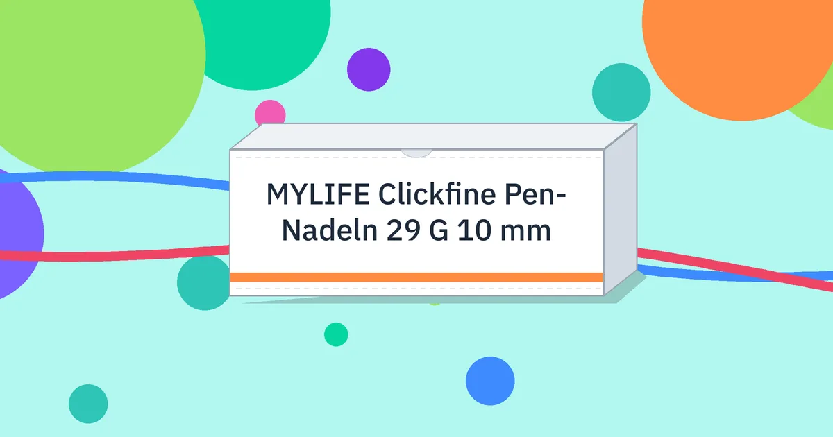 Symbolbild: Packung mit der Aufschrift MYLIFE Clickfine Pen-Nadeln 29 G 10 mm (PZN 10824937) – Verfügbarkeit und Bezug in Apotheken in Frankfurt am Main
