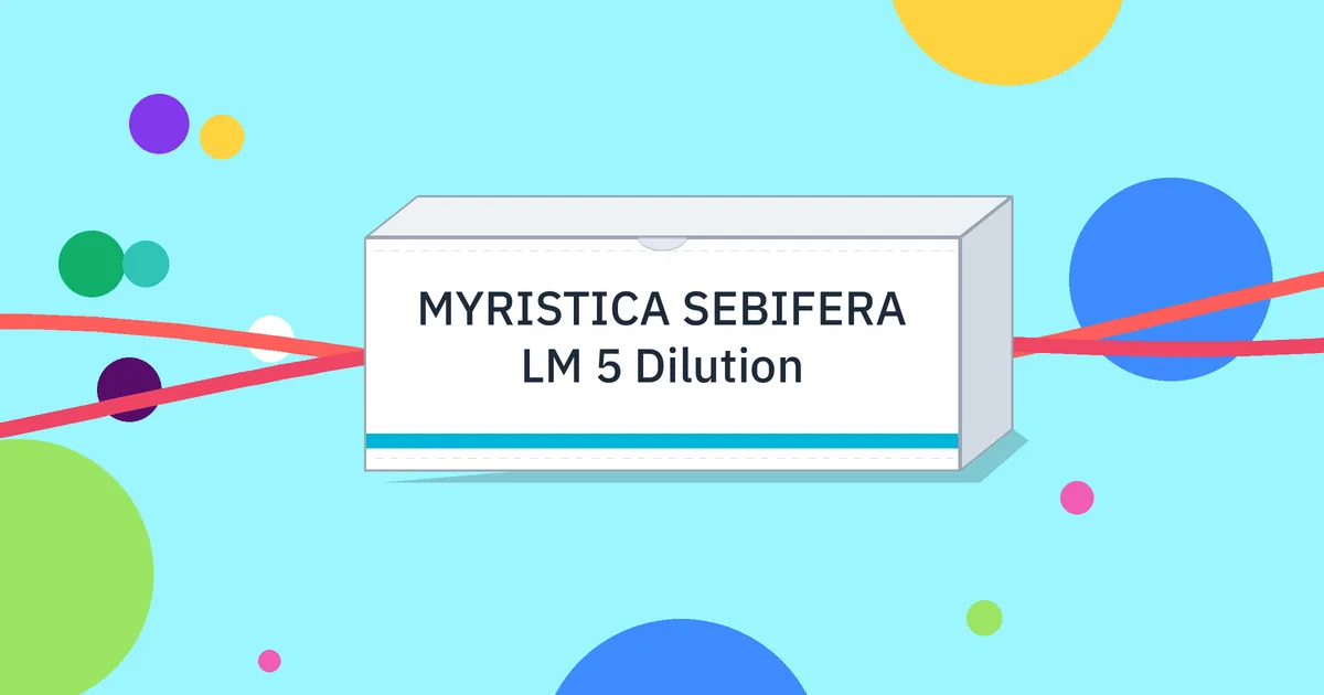 Symbolbild: Packung mit der Aufschrift MYRISTICA SEBIFERA LM 5 Dilution (PZN 13612495) – Verfügbarkeit und Bezug in Apotheken in Frankfurt am Main