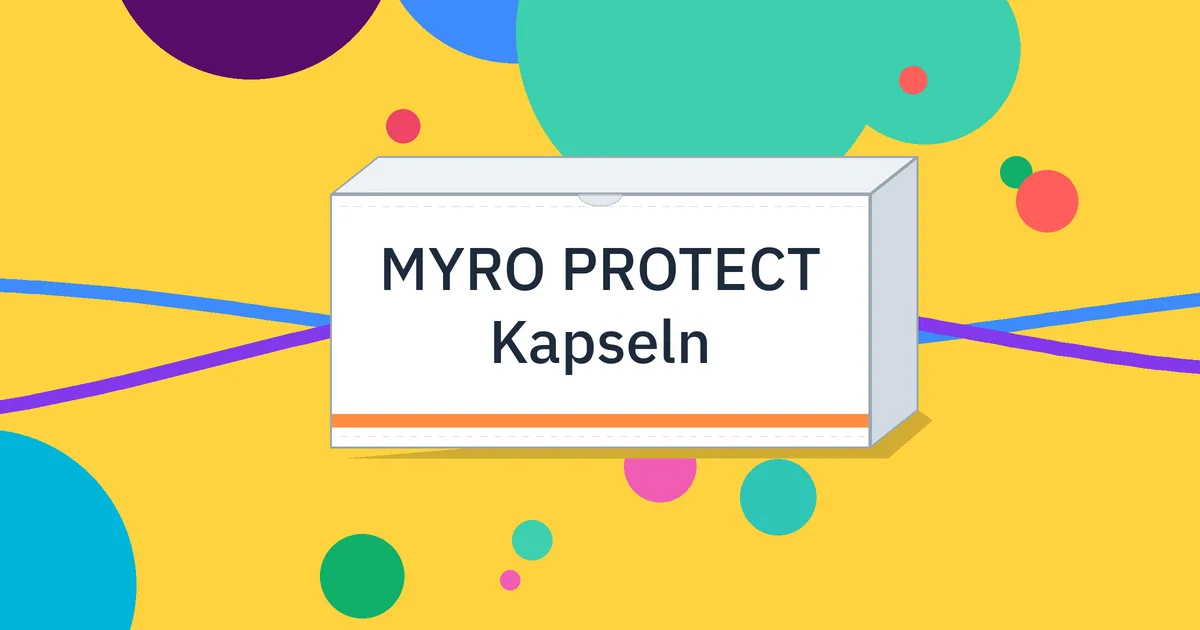 Symbolbild: Packung mit der Aufschrift MYRO PROTECT Kapseln (PZN 18214210) – Verfügbarkeit und Bezug in Apotheken in Frankfurt am Main