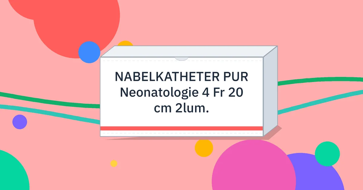 Symbolbild: Packung mit der Aufschrift NABELKATHETER PUR Neonatologie 4 Fr 20 cm 2lum. (PZN 09398056) – Verfügbarkeit und Bezug in Apotheken in Frankfurt am Main