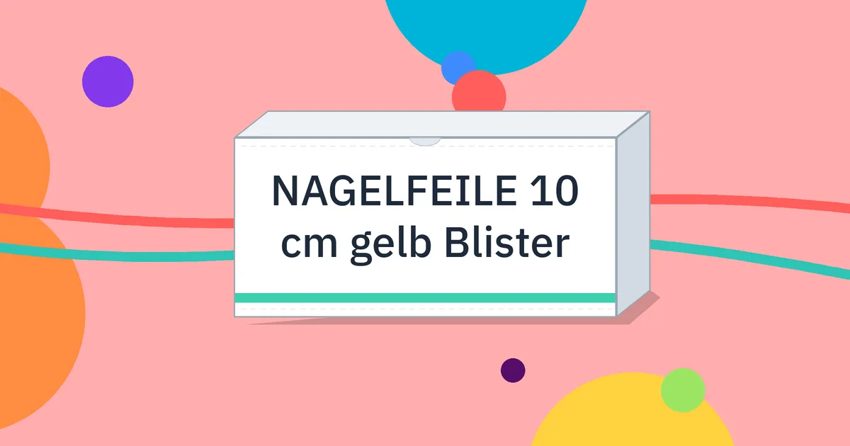 Symbolbild: Packung mit der Aufschrift NAGELFEILE 10 cm gelb Blister (PZN 10349235) – Verfügbarkeit und Bezug in Apotheken in Frankfurt am Main