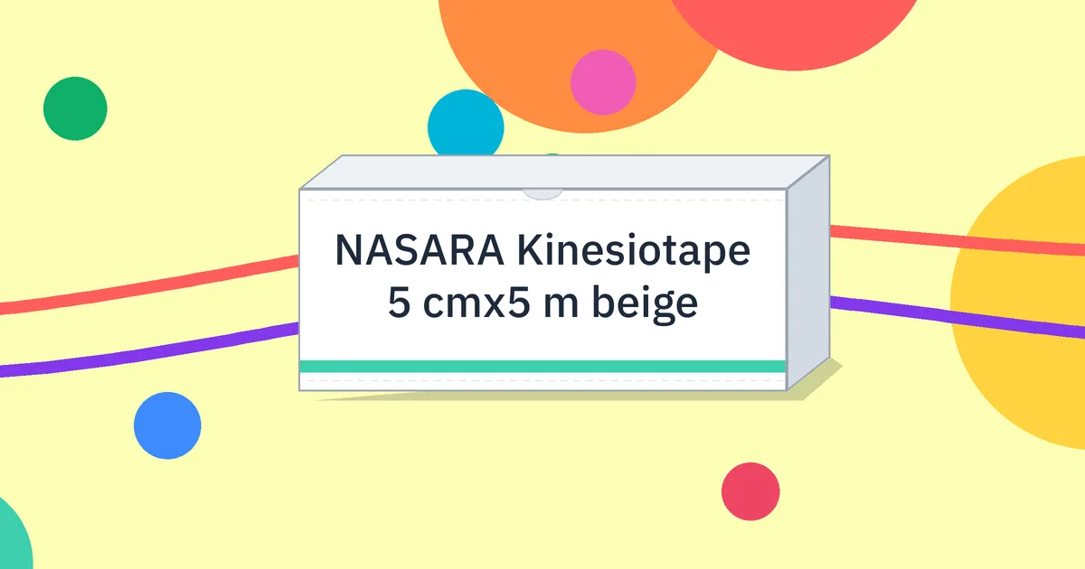 Symbolbild: Packung mit der Aufschrift NASARA Kinesiotape 5 cmx5 m beige (PZN 15577024) – Verfügbarkeit und Bezug in Apotheken in Frankfurt am Main