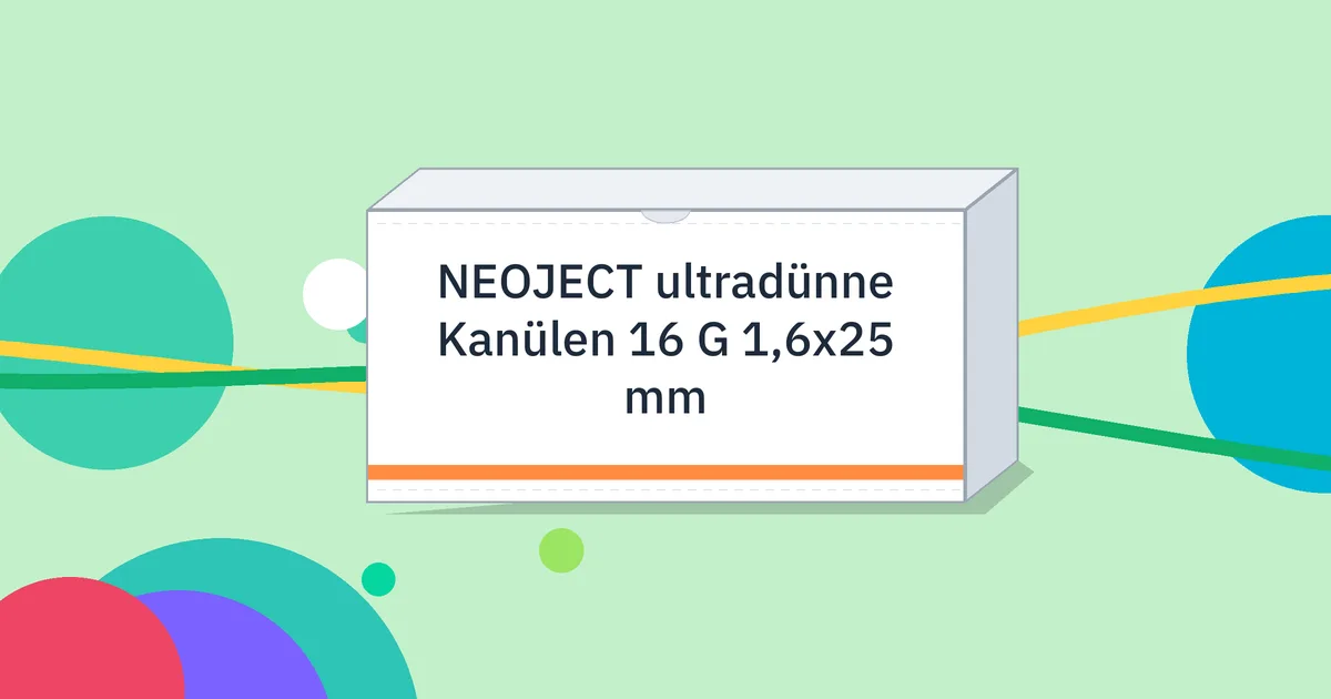 Symbolbild: Packung mit der Aufschrift NEOJECT ultradünne Kanülen 16 G 1,6x25 mm (PZN 19888608) – Verfügbarkeit und Bezug in Apotheken in Frankfurt am Main
