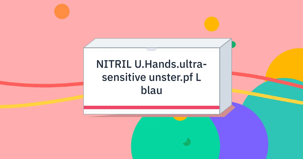 Symbolbild: Packung mit der Aufschrift NITRIL U.Hands.ultra-sensitive unster.pf L blau (PZN 13973974) – Verfügbarkeit und Bezug in Apotheken in Frankfurt am Main