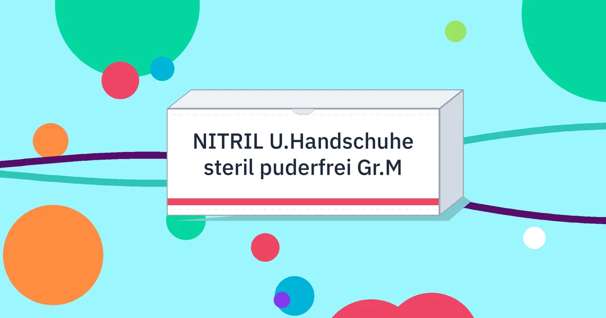 Symbolbild: Packung mit der Aufschrift NITRIL U.Handschuhe steril puderfrei Gr.M (PZN 09635473) – Verfügbarkeit und Bezug in Apotheken in Frankfurt am Main