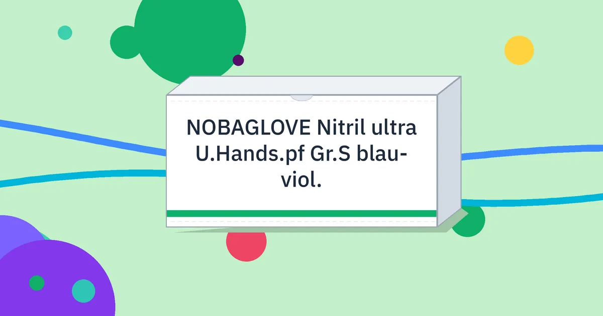 Symbolbild: Packung mit der Aufschrift NOBAGLOVE Nitril ultra U.Hands.pf Gr.S blau-viol. (PZN 15624404) – Verfügbarkeit und Bezug in Apotheken in Frankfurt am Main