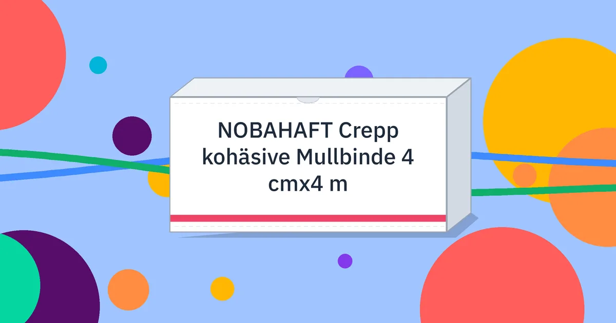 Symbolbild: Packung mit der Aufschrift NOBAHAFT Crepp kohäsive Mullbinde 4 cmx4 m (PZN 16028360) – Verfügbarkeit und Bezug in Apotheken in Frankfurt am Main