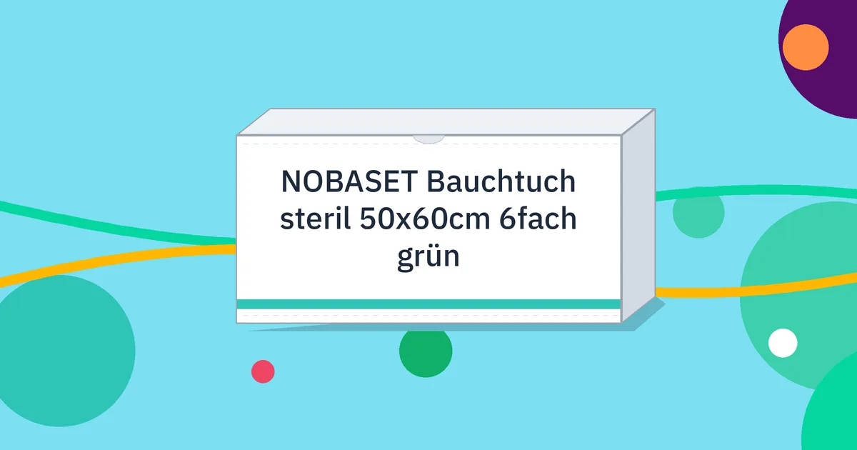 Symbolbild: Packung mit der Aufschrift NOBASET Bauchtuch steril 50x60cm 6fach grün (PZN 11018233) – Verfügbarkeit und Bezug in Apotheken in Frankfurt am Main