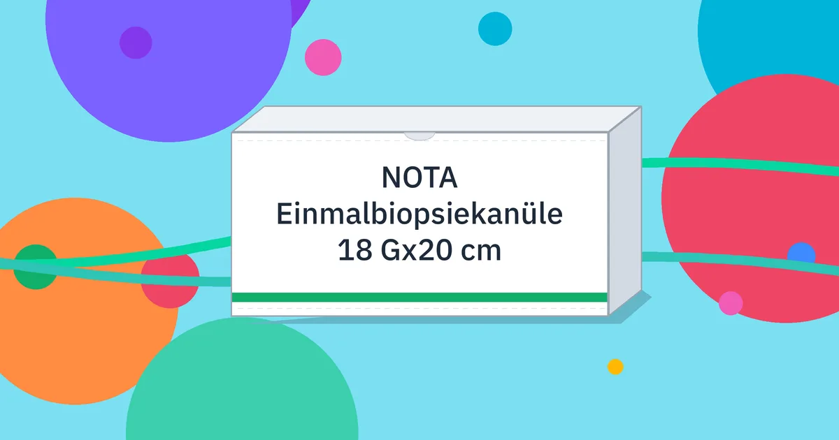 Symbolbild: Packung mit der Aufschrift NOTA Einmalbiopsiekanüle 18 Gx20 cm (PZN 03920273) – Verfügbarkeit und Bezug in Apotheken in Frankfurt am Main