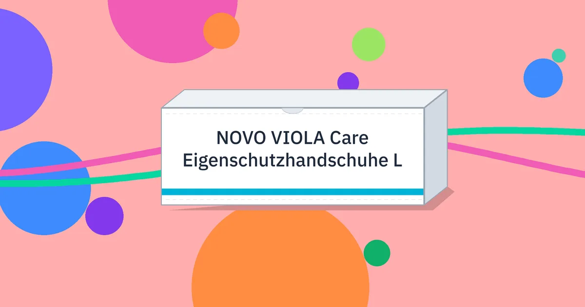 Symbolbild: Packung mit der Aufschrift NOVO VIOLA Care Eigenschutzhandschuhe L (PZN 19536341) – Verfügbarkeit und Bezug in Apotheken in Frankfurt am Main