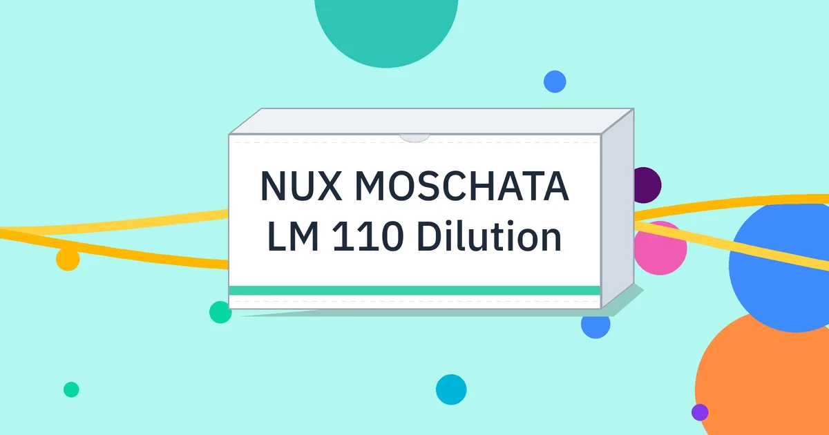 Symbolbild: Packung mit der Aufschrift NUX MOSCHATA LM 110 Dilution (PZN 12970258) – Verfügbarkeit und Bezug in Apotheken in Frankfurt am Main