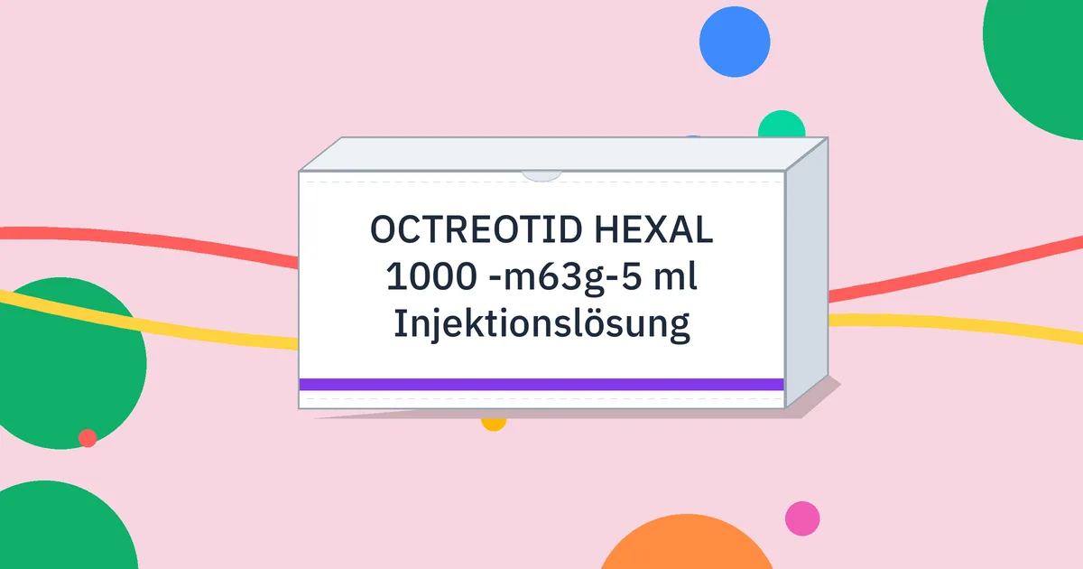 Symbolbild: Packung mit der Aufschrift OCTREOTID HEXAL 1000 -m63g-5 ml Injektionslösung (PZN 06715941) – Verfügbarkeit und Bezug in Apotheken in Frankfurt am Main