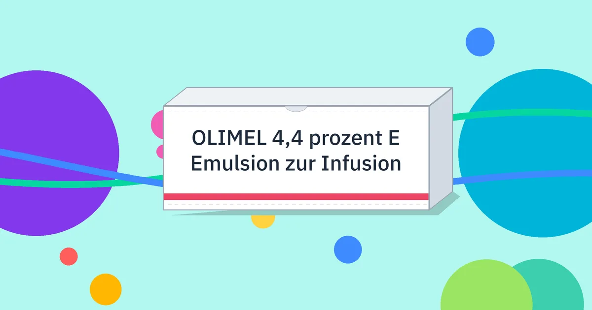 Symbolbild: Packung mit der Aufschrift OLIMEL 4,4 prozent E Emulsion zur Infusion (PZN 05900234) – Verfügbarkeit und Bezug in Apotheken in Frankfurt am Main