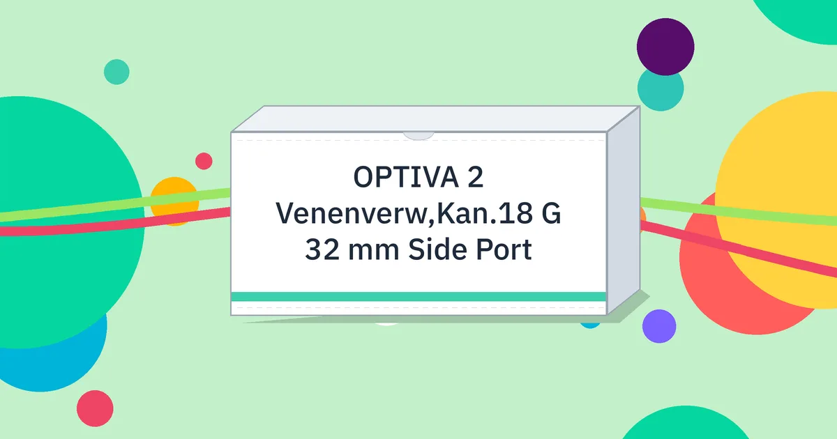 Symbolbild: Packung mit der Aufschrift OPTIVA 2 Venenverw,Kan.18 G 32 mm Side Port (PZN 09105798) – Verfügbarkeit und Bezug in Apotheken in Frankfurt am Main