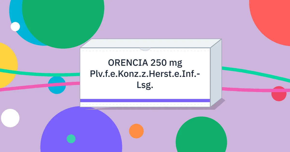 Symbolbild: Packung mit der Aufschrift ORENCIA 250 mg Plv.f.e.Konz.z.Herst.e.Inf.-Lsg. (PZN 06976162) – Verfügbarkeit und Bezug in Apotheken in Frankfurt am Main