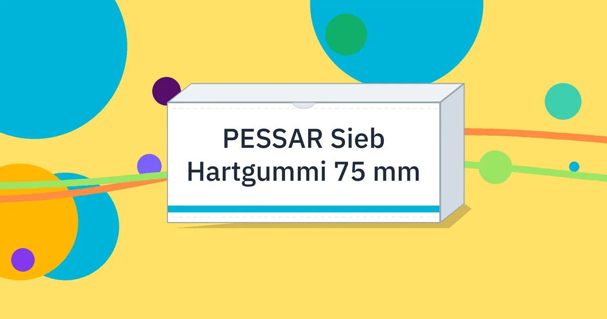 Symbolbild: Packung mit der Aufschrift PESSAR Sieb Hartgummi 75 mm (PZN 01734046) – Verfügbarkeit und Bezug in Apotheken in Frankfurt am Main