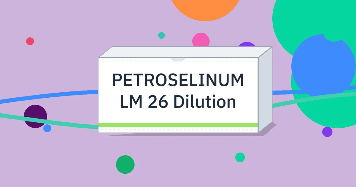 Symbolbild: Packung mit der Aufschrift PETROSELINUM LM 26 Dilution (PZN 13636194) – Verfügbarkeit und Bezug in Apotheken in Frankfurt am Main