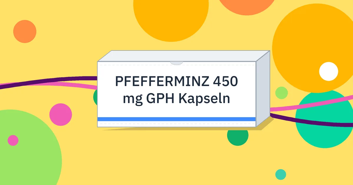 Symbolbild: Packung mit der Aufschrift PFEFFERMINZ 450 mg GPH Kapseln (PZN 06922947) – Verfügbarkeit und Bezug in Apotheken in Frankfurt am Main