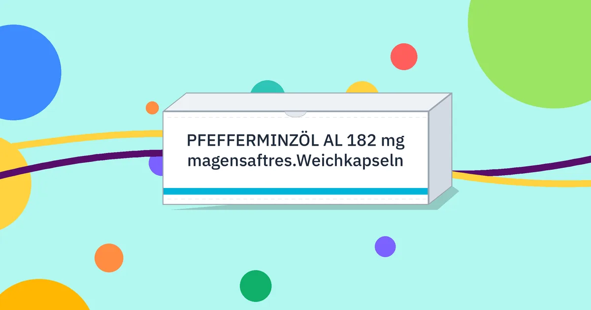 Symbolbild: Packung mit der Aufschrift PFEFFERMINZÖL AL 182 mg magensaftres.Weichkapseln (PZN 17594423) – Verfügbarkeit und Bezug in Apotheken in Frankfurt am Main