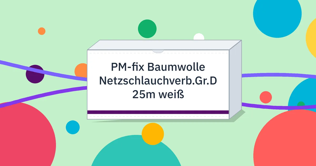 Symbolbild: Packung mit der Aufschrift PM-fix Baumwolle Netzschlauchverb.Gr.D 25m weiß (PZN 18844336) – Verfügbarkeit und Bezug in Apotheken in Frankfurt am Main
