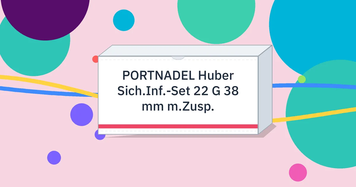 Symbolbild: Packung mit der Aufschrift PORTNADEL Huber Sich.Inf.-Set 22 G 38 mm m.Zusp. (PZN 16037442) – Verfügbarkeit und Bezug in Apotheken in Frankfurt am Main