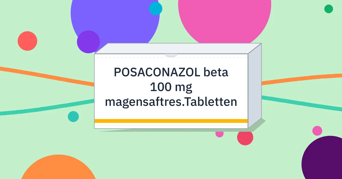 Symbolbild: Packung mit der Aufschrift POSACONAZOL beta 100 mg magensaftres.Tabletten (PZN 15579885) – Verfügbarkeit und Bezug in Apotheken in Frankfurt am Main