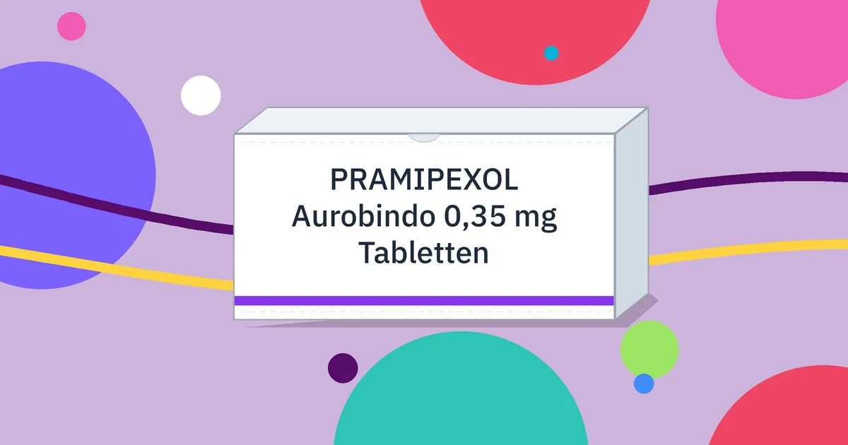 Symbolbild: Packung mit der Aufschrift PRAMIPEXOL Aurobindo 0,35 mg Tabletten (PZN 09779858) – Verfügbarkeit und Bezug in Apotheken in Frankfurt am Main