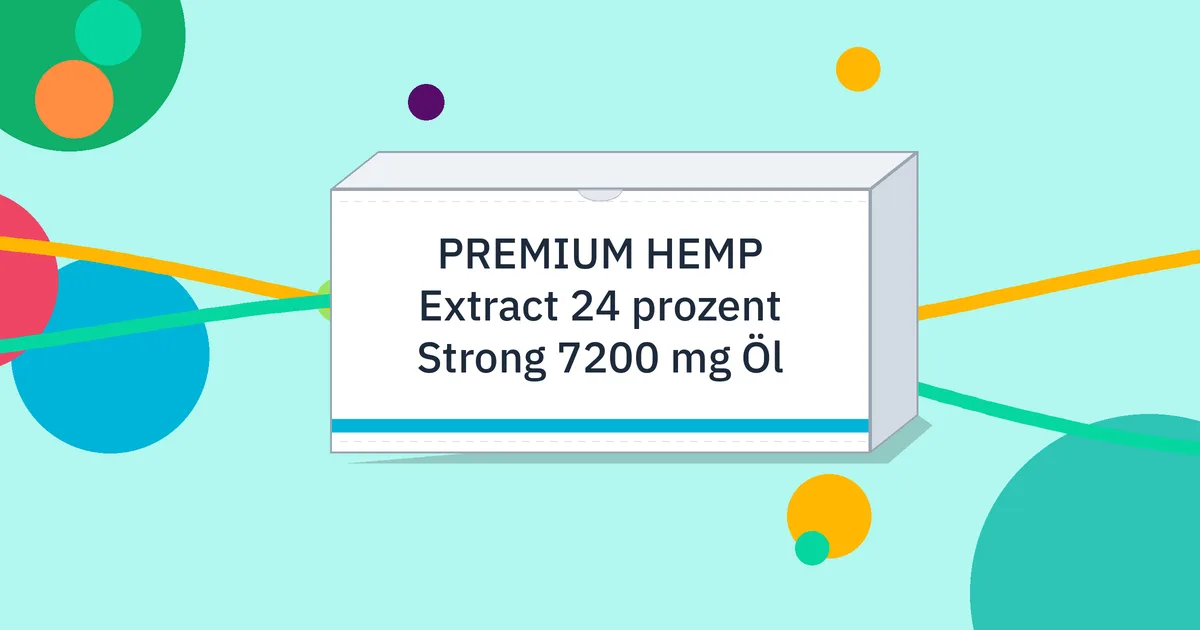 Symbolbild: Packung mit der Aufschrift PREMIUM HEMP Extract 24 prozent Strong 7200 mg Öl (PZN 20032019) – Verfügbarkeit und Bezug in Apotheken in Frankfurt am Main