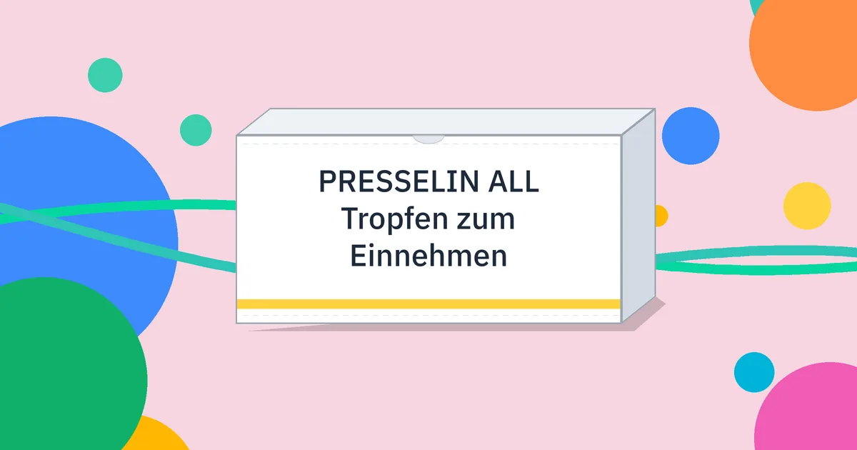 Symbolbild: Packung mit der Aufschrift PRESSELIN ALL Tropfen zum Einnehmen (PZN 17520548) – Verfügbarkeit und Bezug in Apotheken in Frankfurt am Main
