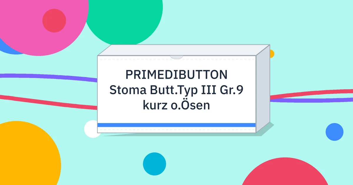 Symbolbild: Packung mit der Aufschrift PRIMEDIBUTTON Stoma Butt.Typ III Gr.9 kurz o.Ösen (PZN 10791675) – Verfügbarkeit und Bezug in Apotheken in Frankfurt am Main