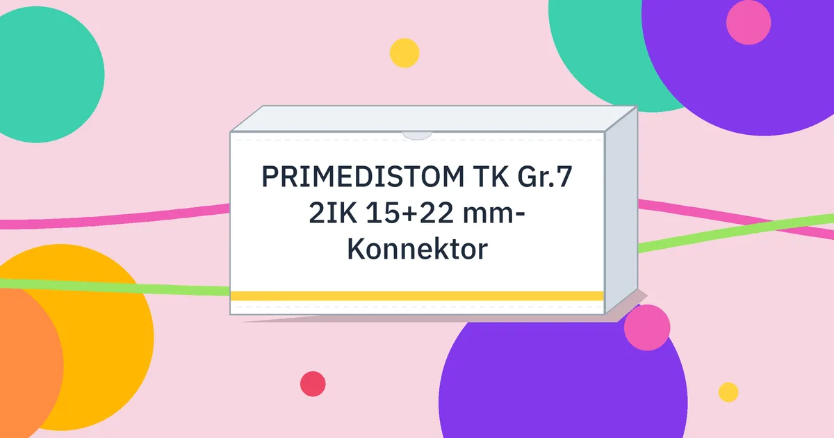 Symbolbild: Packung mit der Aufschrift PRIMEDISTOM TK Gr.7 2IK 15+22 mm-Konnektor (PZN 10266242) – Verfügbarkeit und Bezug in Apotheken in Frankfurt am Main