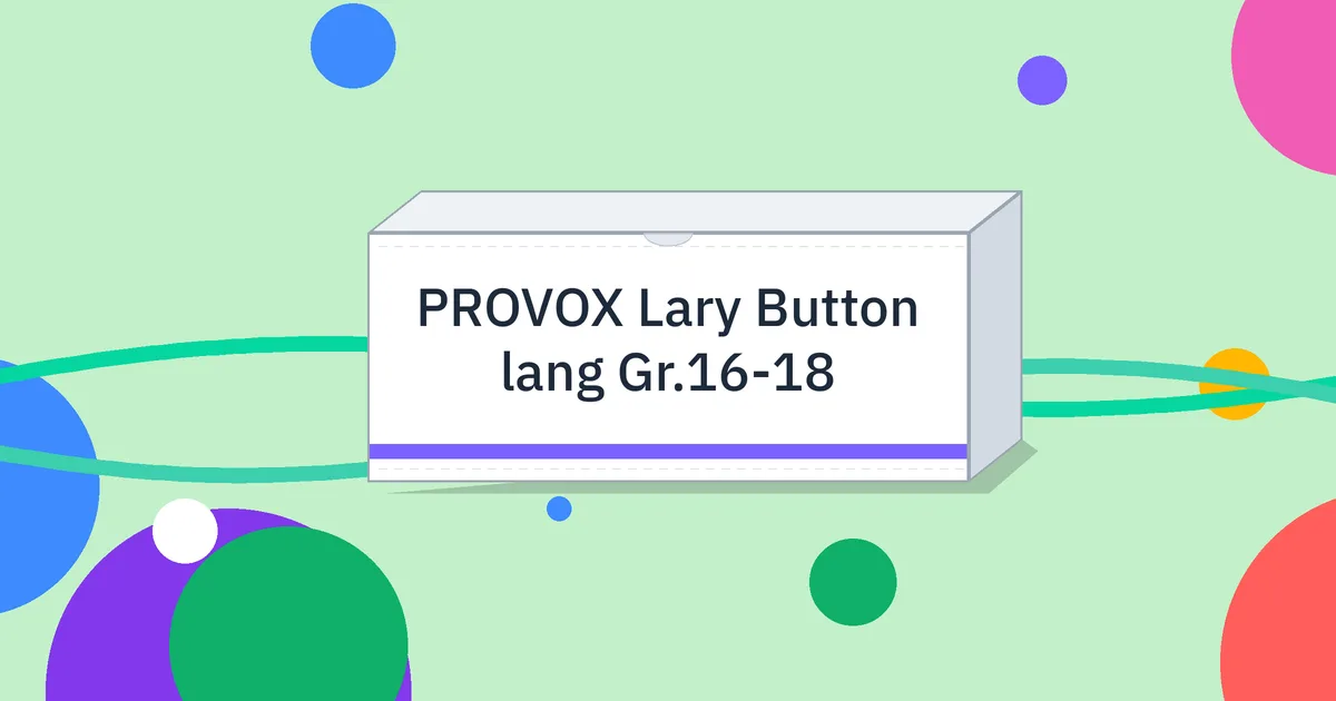 Symbolbild: Packung mit der Aufschrift PROVOX Lary Button lang Gr.16-18 (PZN 06996147) – Verfügbarkeit und Bezug in Apotheken in Frankfurt am Main