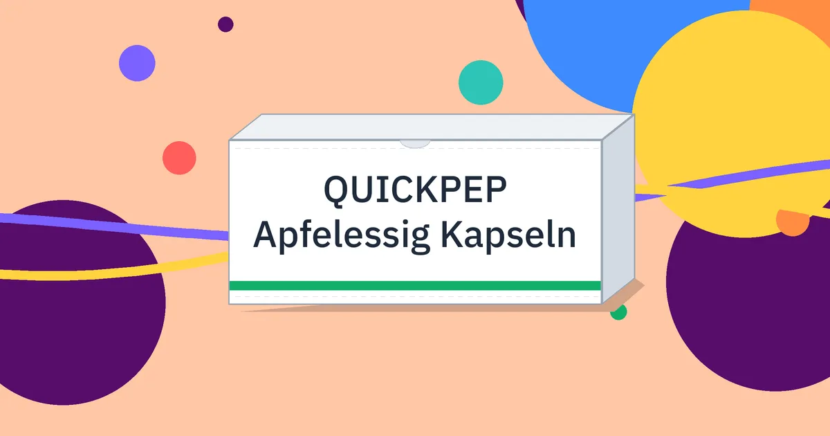 Symbolbild: Packung mit der Aufschrift QUICKPEP Apfelessig Kapseln (PZN 19534017) – Verfügbarkeit und Bezug in Apotheken in Frankfurt am Main