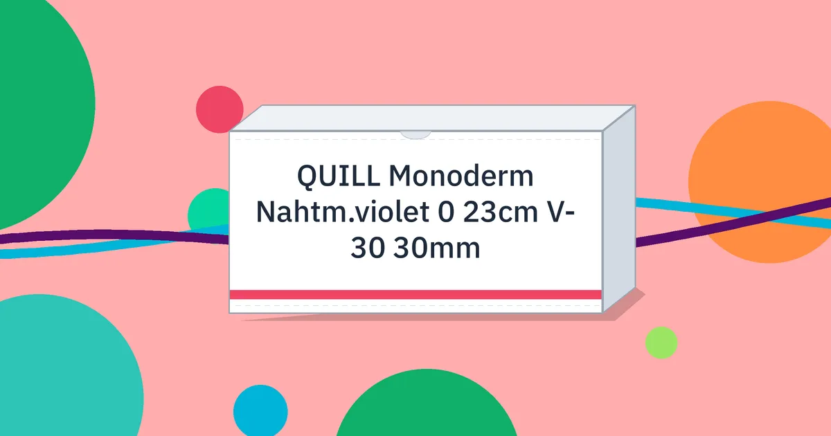 Symbolbild: Packung mit der Aufschrift QUILL Monoderm Nahtm.violet 0 23cm V-30 30mm (PZN 17988174) – Verfügbarkeit und Bezug in Apotheken in Frankfurt am Main