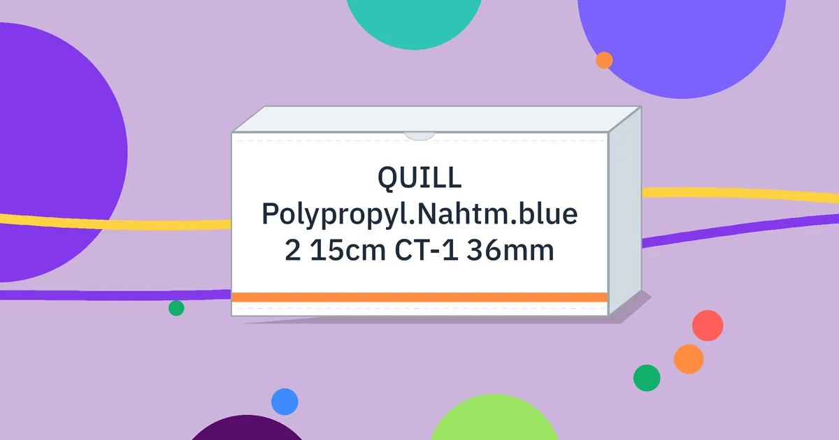 Symbolbild: Packung mit der Aufschrift QUILL Polypropyl.Nahtm.blue 2 15cm CT-1 36mm (PZN 17990969) – Verfügbarkeit und Bezug in Apotheken in Frankfurt am Main