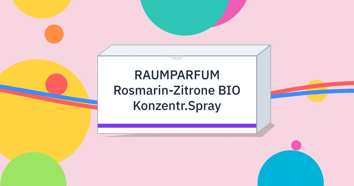 Symbolbild: Packung mit der Aufschrift RAUMPARFUM Rosmarin-Zitrone BIO Konzentr.Spray (PZN 17267316) – Verfügbarkeit und Bezug in Apotheken in Frankfurt am Main