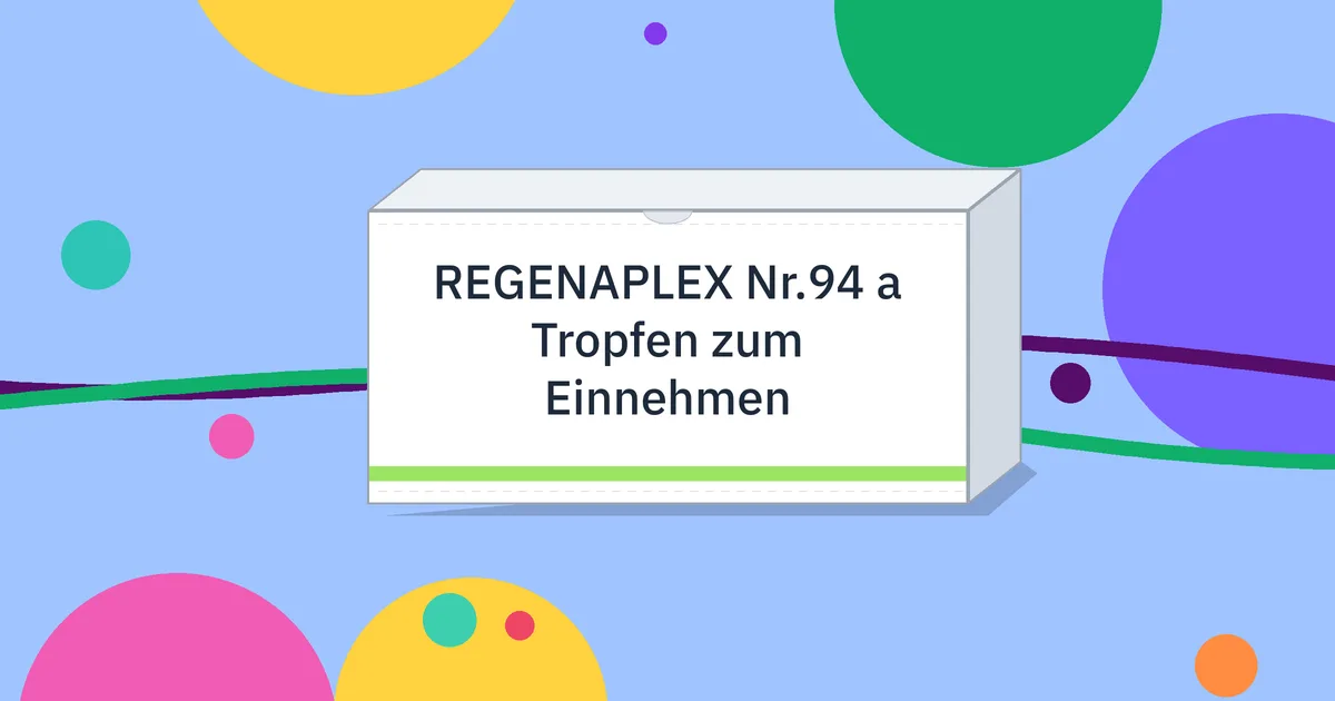 Symbolbild: Packung mit der Aufschrift REGENAPLEX Nr.94 a Tropfen zum Einnehmen (PZN 02643506) – Verfügbarkeit und Bezug in Apotheken in Frankfurt am Main