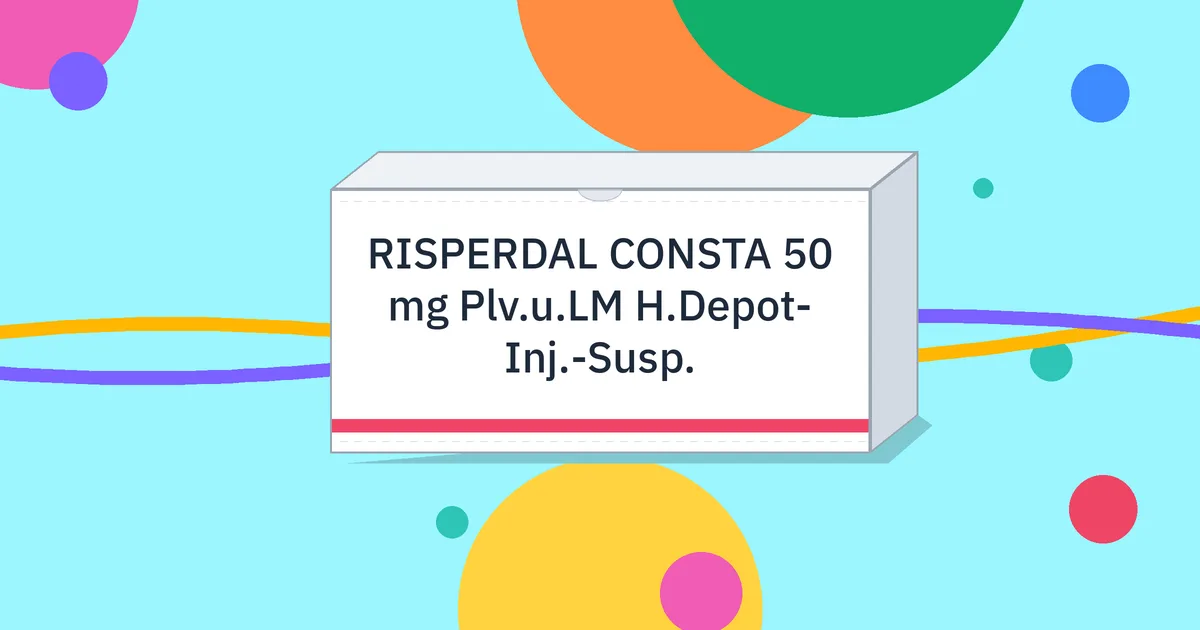 Symbolbild: Packung mit der Aufschrift RISPERDAL CONSTA 50 mg Plv.u.LM H.Depot-Inj.-Susp. (PZN 01547255) – Verfügbarkeit und Bezug in Apotheken in Frankfurt am Main