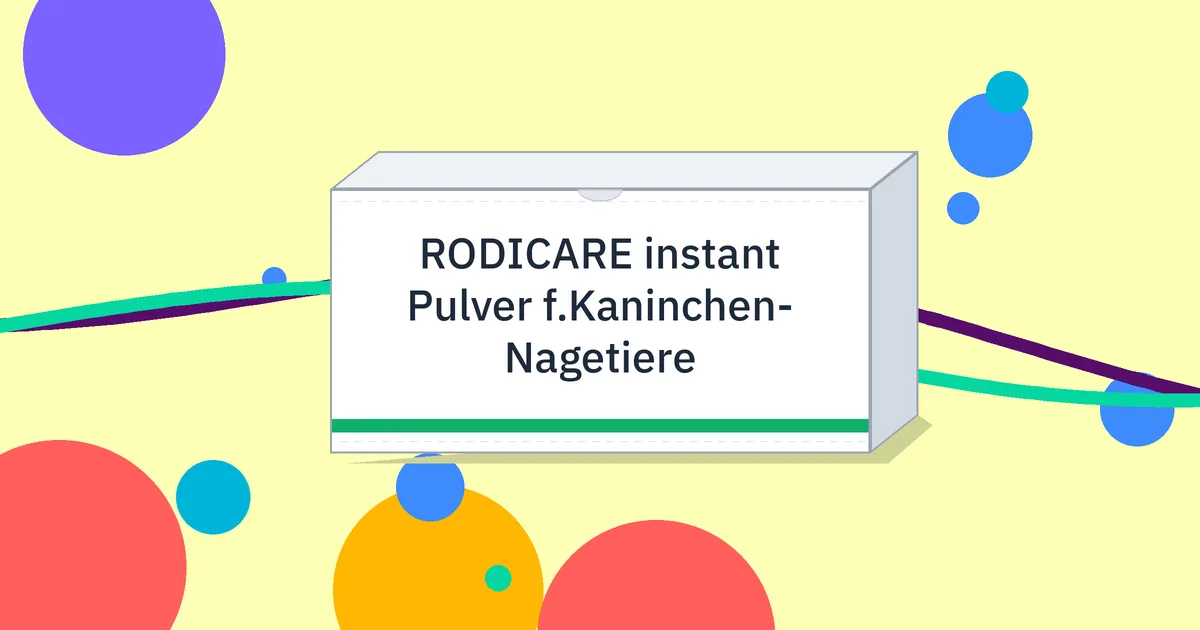Symbolbild: Packung mit der Aufschrift RODICARE instant Pulver f.Kaninchen-Nagetiere (PZN 20366163) – Verfügbarkeit und Bezug in Apotheken in Frankfurt am Main