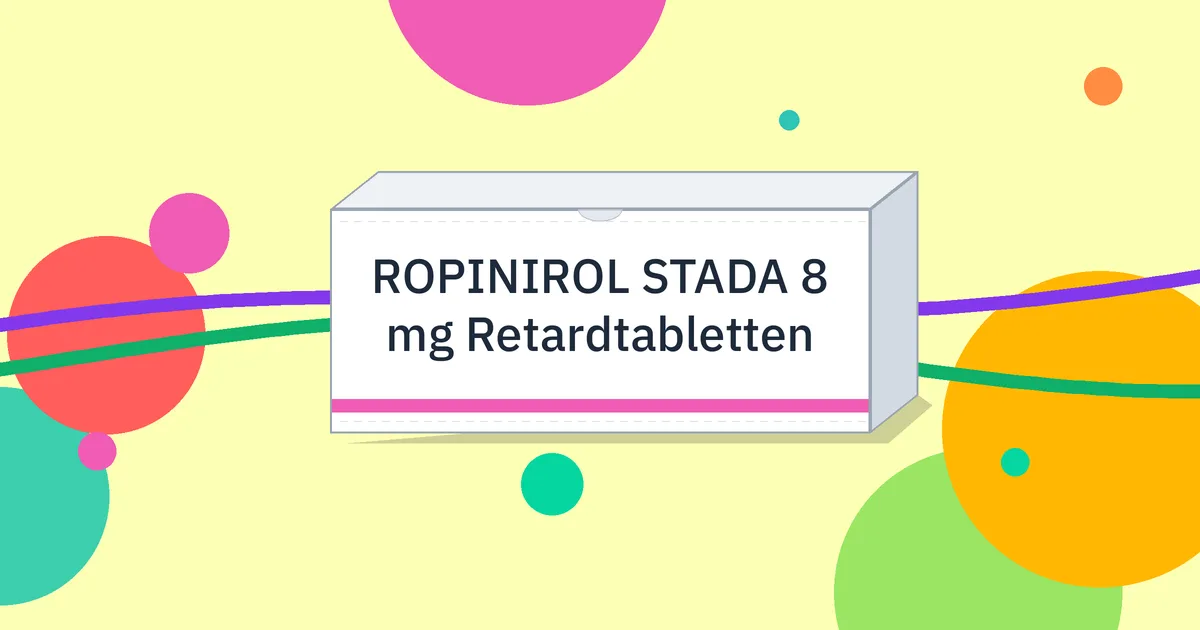 Symbolbild: Packung mit der Aufschrift ROPINIROL STADA 8 mg Retardtabletten (PZN 09783297) – Verfügbarkeit und Bezug in Apotheken in Frankfurt am Main