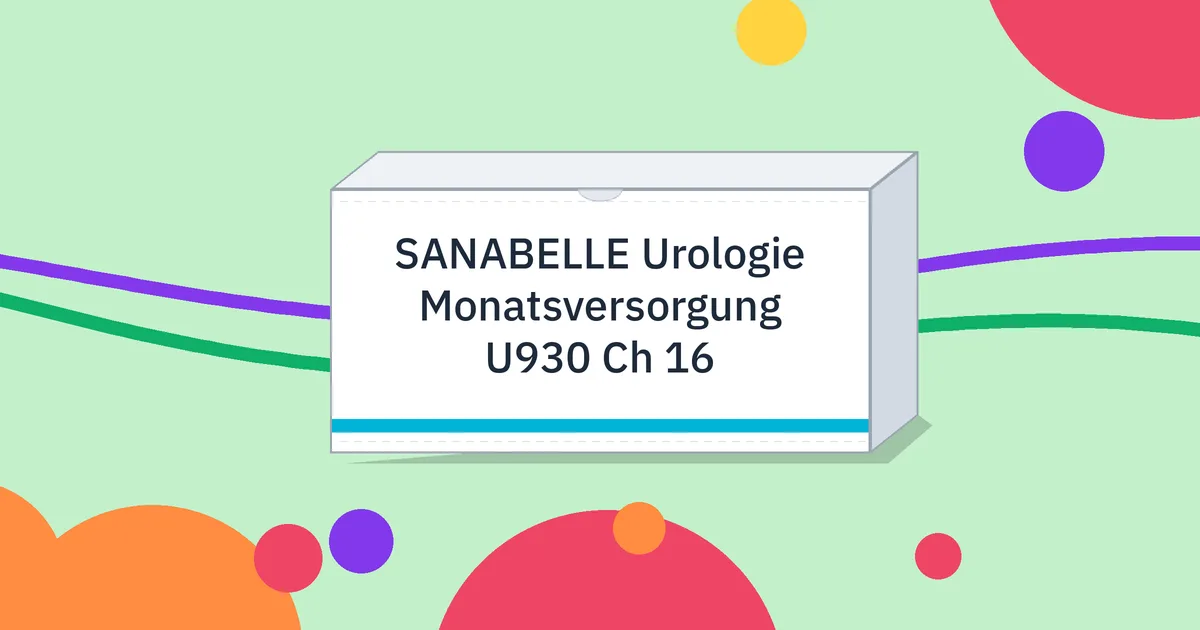 Symbolbild: Packung mit der Aufschrift SANABELLE Urologie Monatsversorgung U930 Ch 16 (PZN 07423726) – Verfügbarkeit und Bezug in Apotheken in Frankfurt am Main