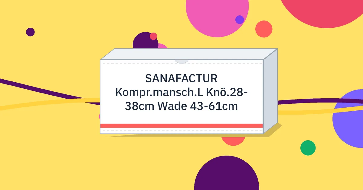 Symbolbild: Packung mit der Aufschrift SANAFACTUR Kompr.mansch.L Knö.28-38cm Wade 43-61cm (PZN 14258481) – Verfügbarkeit und Bezug in Apotheken in Frankfurt am Main