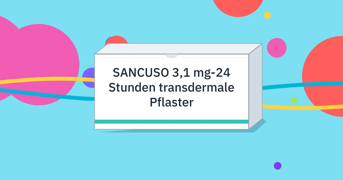 Symbolbild: Packung mit der Aufschrift SANCUSO 3,1 mg-24 Stunden transdermale Pflaster (PZN 20176913) – Verfügbarkeit und Bezug in Apotheken in Frankfurt am Main