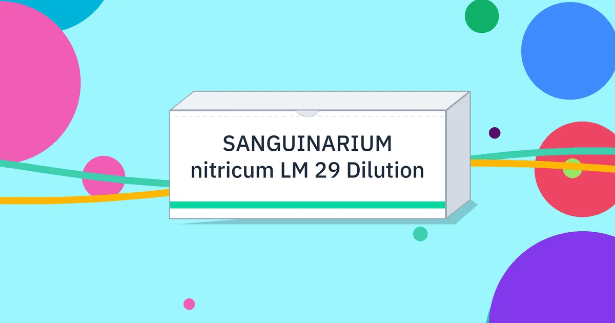 Symbolbild: Packung mit der Aufschrift SANGUINARIUM nitricum LM 29 Dilution (PZN 13181919) – Verfügbarkeit und Bezug in Apotheken in Frankfurt am Main