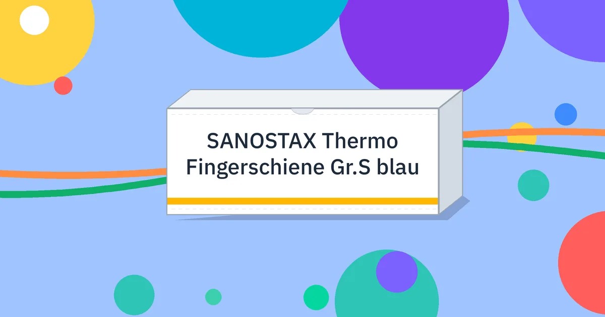 Symbolbild: Packung mit der Aufschrift SANOSTAX Thermo Fingerschiene Gr.S blau (PZN 11550330) – Verfügbarkeit und Bezug in Apotheken in Frankfurt am Main