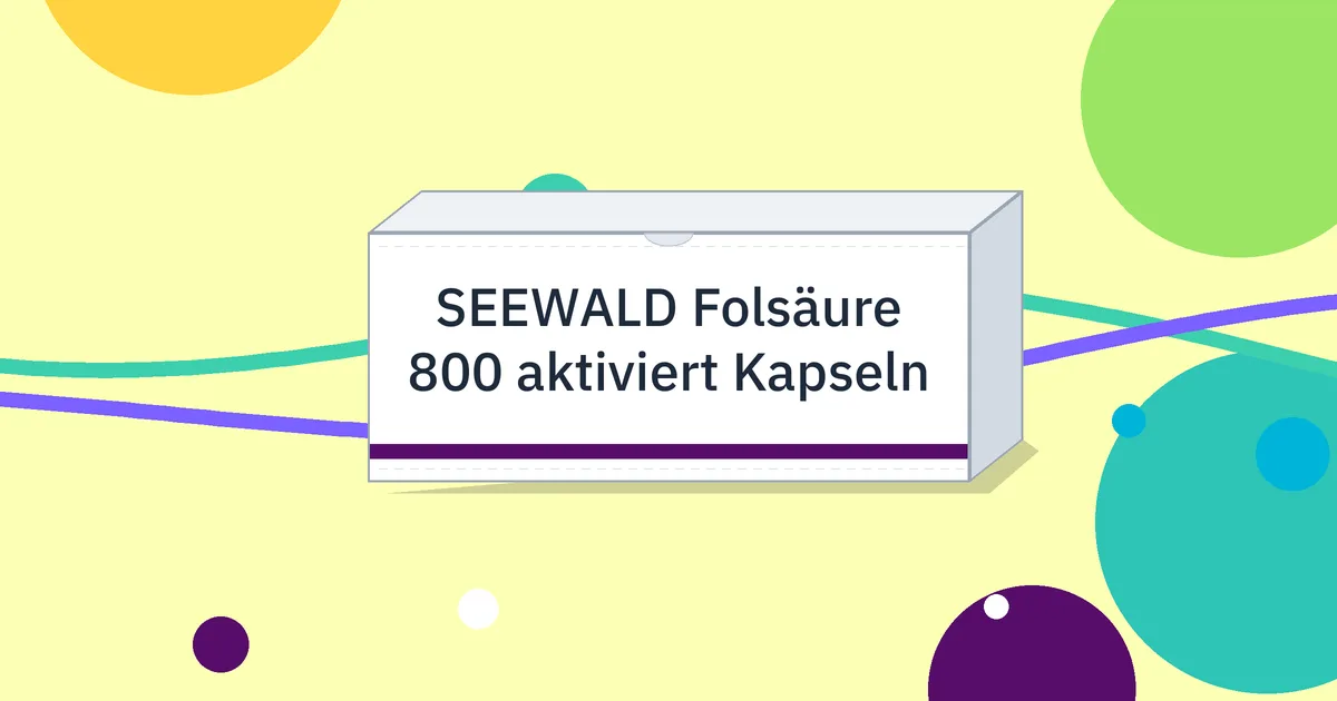 Symbolbild: Packung mit der Aufschrift SEEWALD Folsäure 800 aktiviert Kapseln (PZN 19816106) – Verfügbarkeit und Bezug in Apotheken in Frankfurt am Main