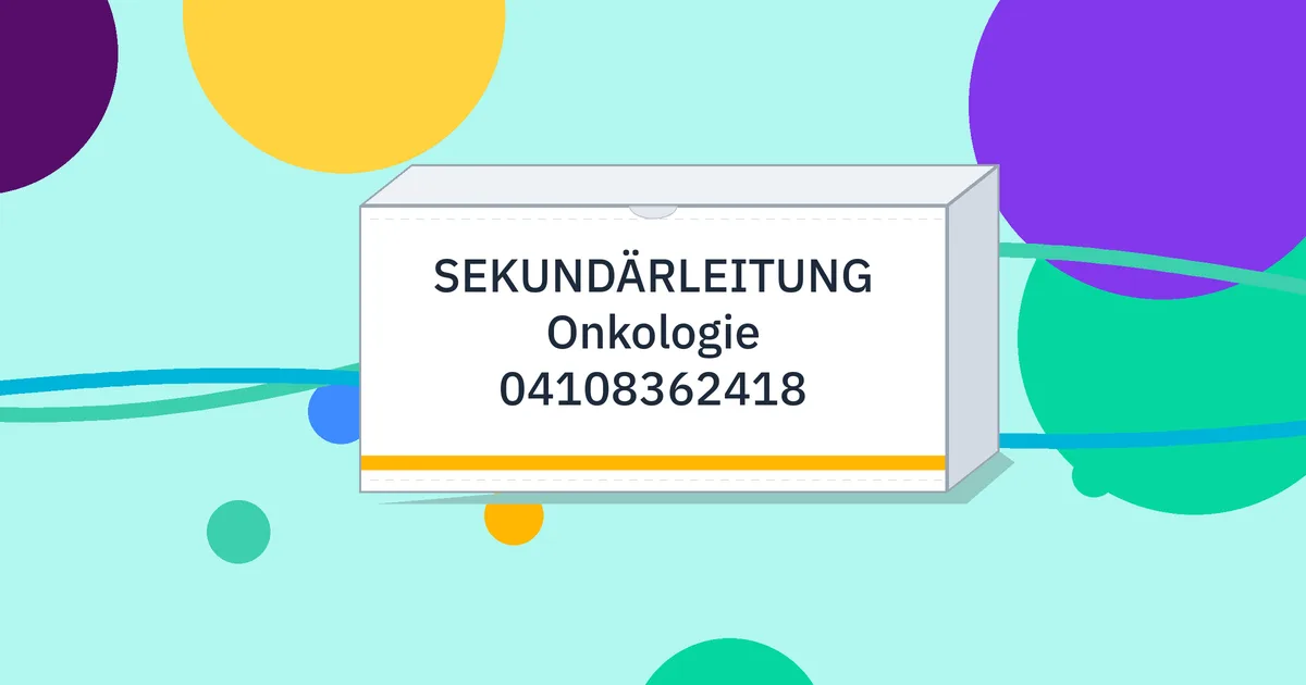 Symbolbild: Packung mit der Aufschrift SEKUNDÄRLEITUNG Onkologie 04108362418 (PZN 07243088) – Verfügbarkeit und Bezug in Apotheken in Frankfurt am Main